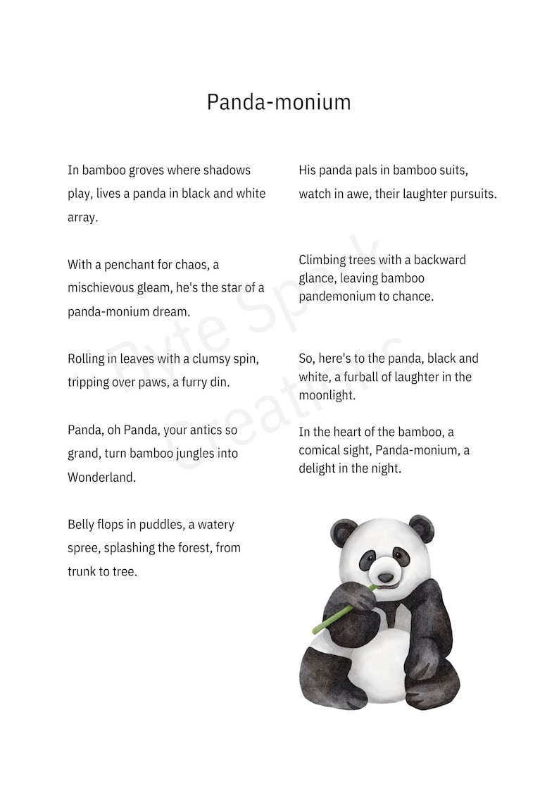 Panda-monium Printable Poem, Cute Poem for Animal Lovers - Etsy