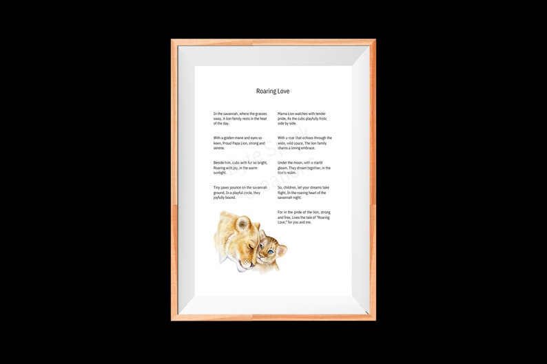Roaring Love Lion Printable Poem, Cute Poem for Animal Lovers - Etsy