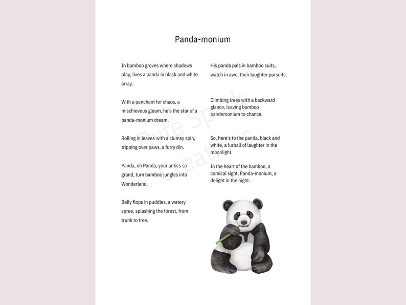 Panda-monium Printable Poem, Cute Poem for Animal Lovers - Etsy