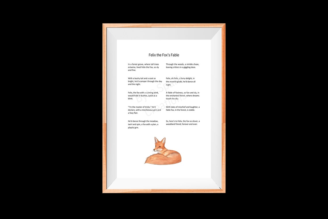 Felix the Fox's Fable Printable Poem, Cute Poem for Animal Lovers - Etsy