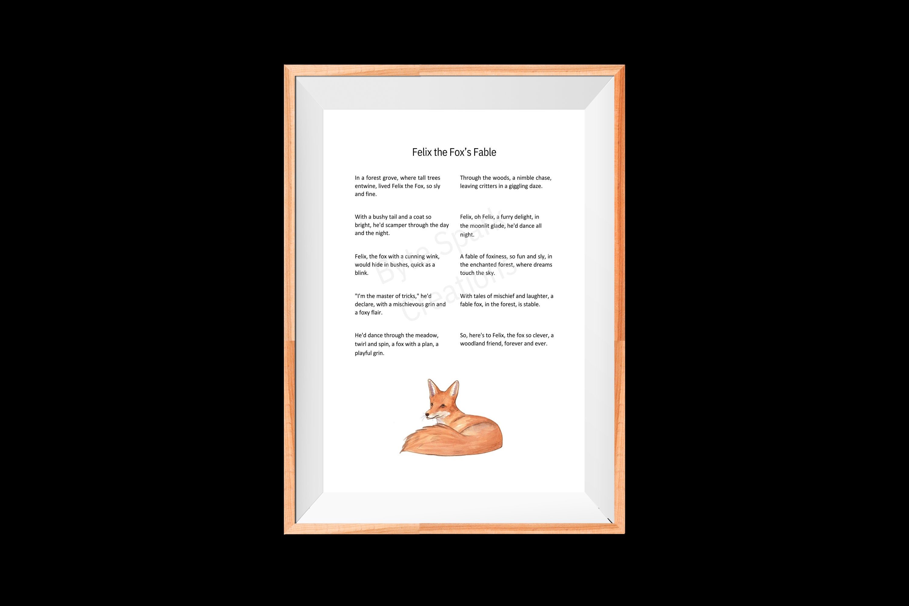 Felix the Fox's Fable Printable Poem, Cute Poem for Animal Lovers - Etsy