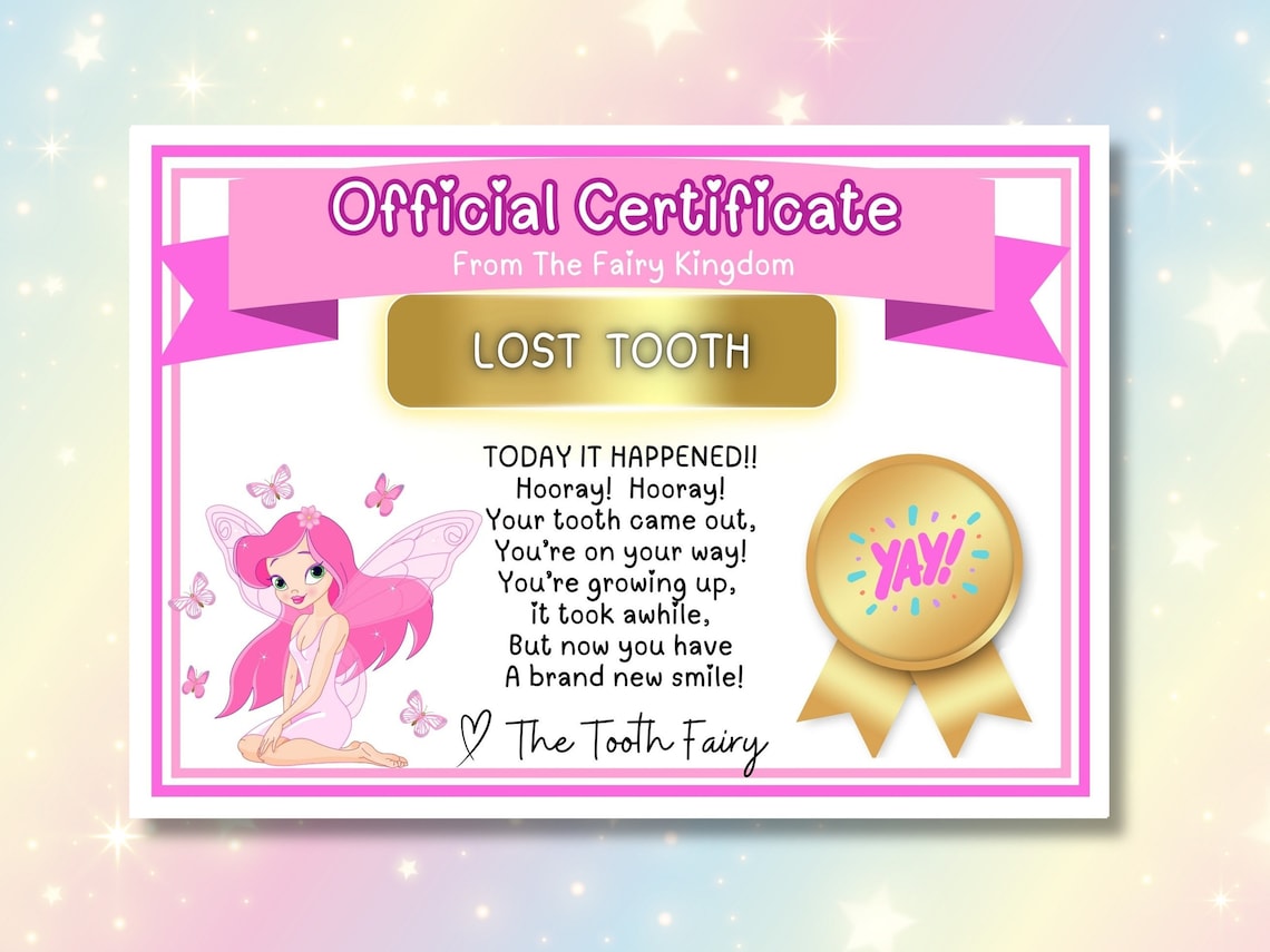 Printable Tooth Fairy Letter, Lost Tooth Certificate, Swallowed Tooth ...
