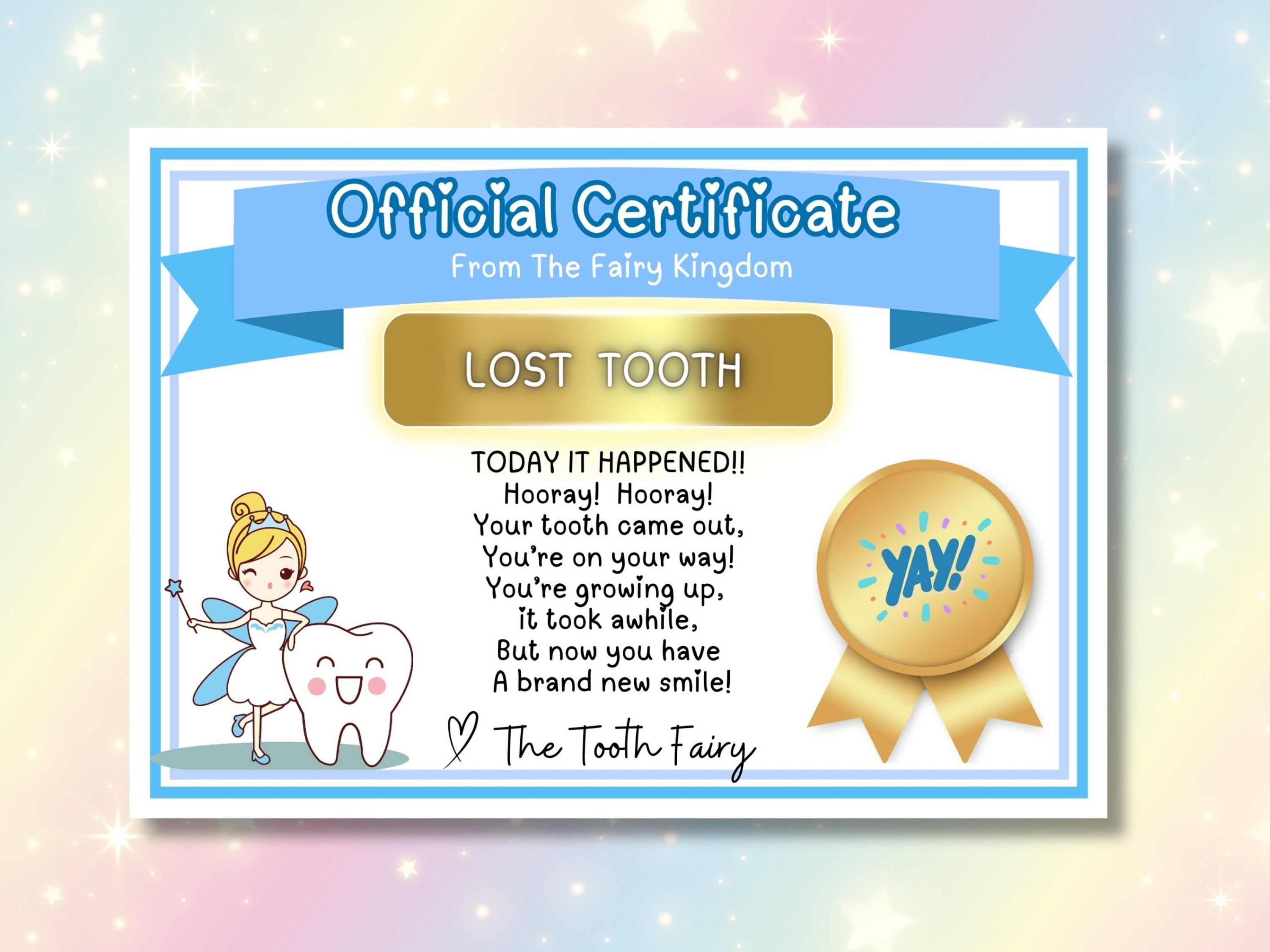 Printable Tooth Fairy Letter, Lost Tooth Certificate, Swallowed Tooth ...