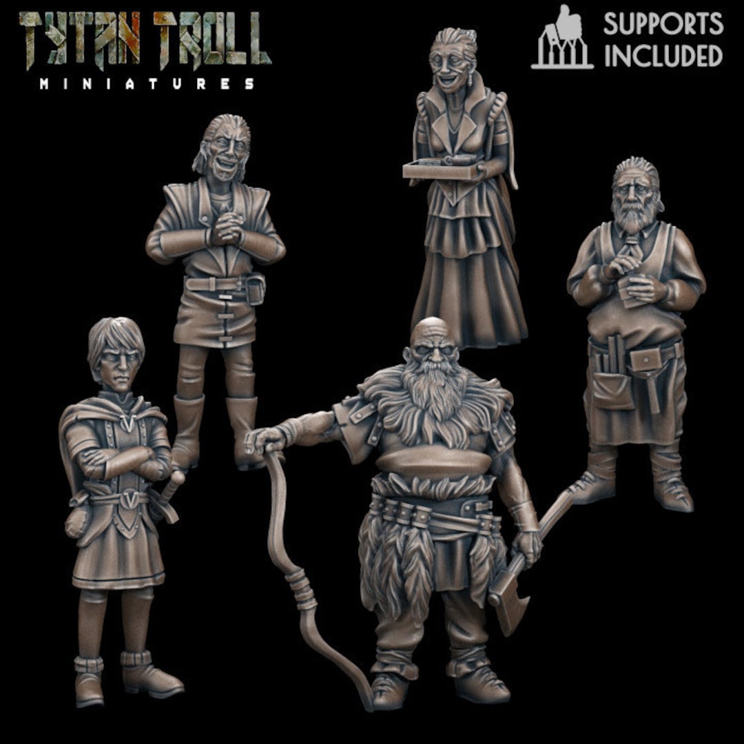 5pc Townsfolk Miniatures Dnd Dungeons and Dragons 28mm/32mm TTRPG ...