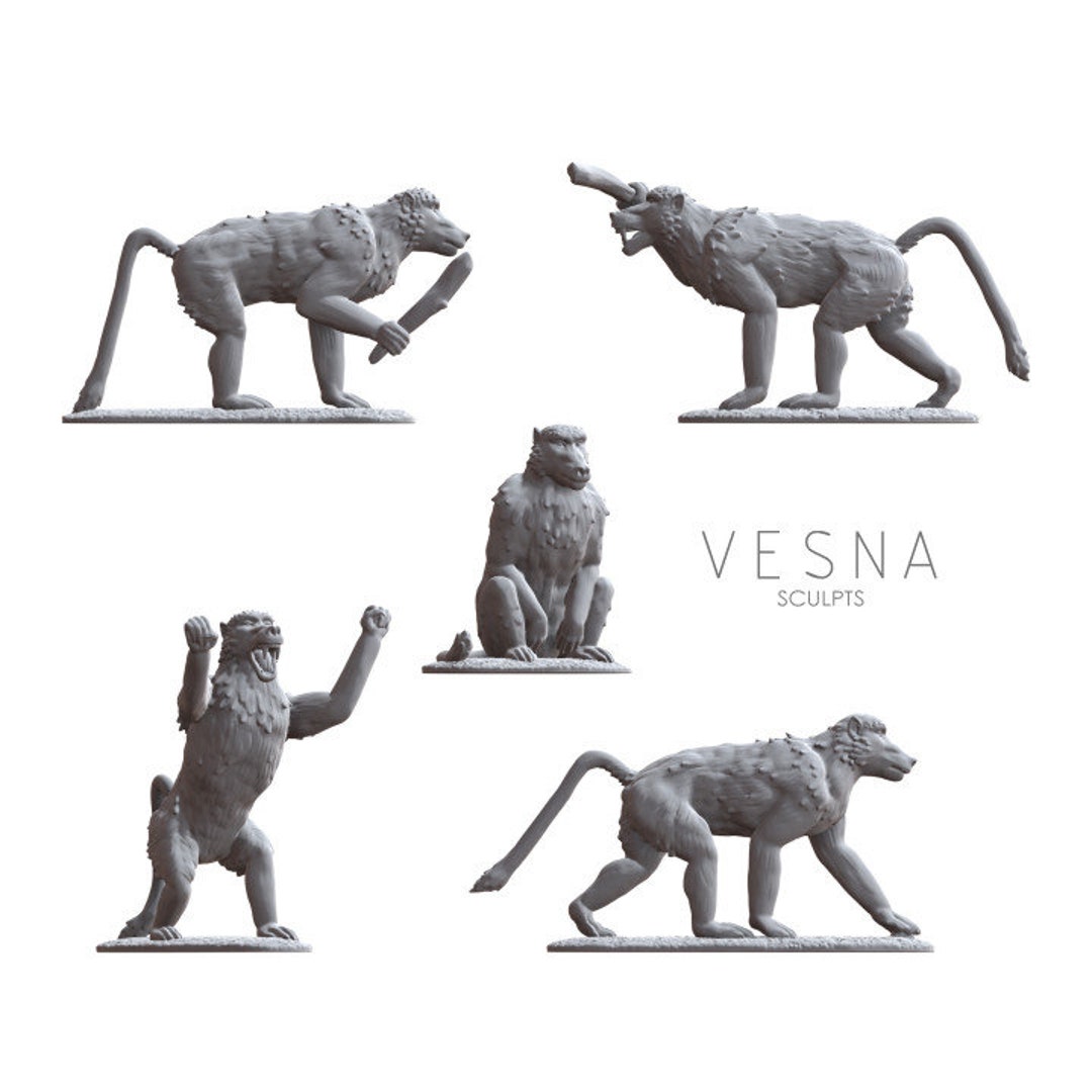 5pc Baboon Monkeys Dnd Dungeons and Dragons 28mm/32mm Animals Miniature ...