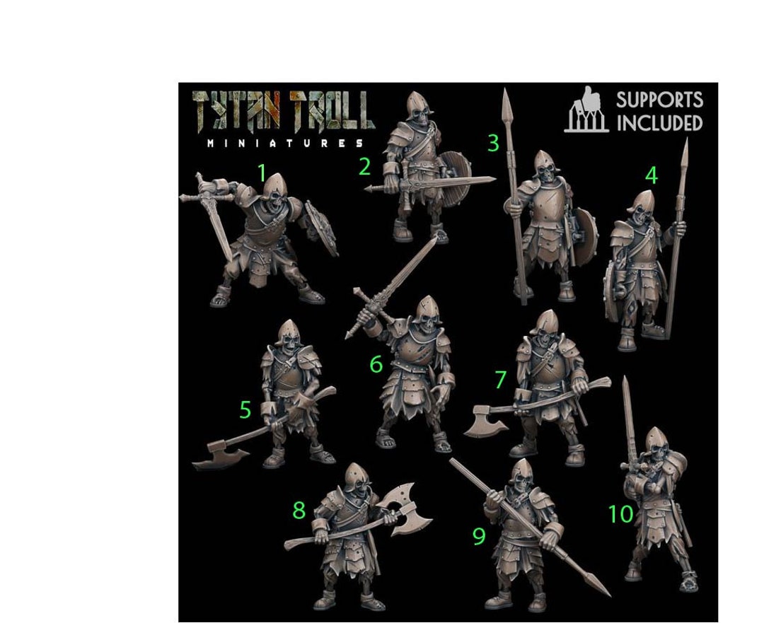 10pc Skeletons Set/ Dnd Dungeons and Dragons 28mm/32mm TTRPG Undead ...