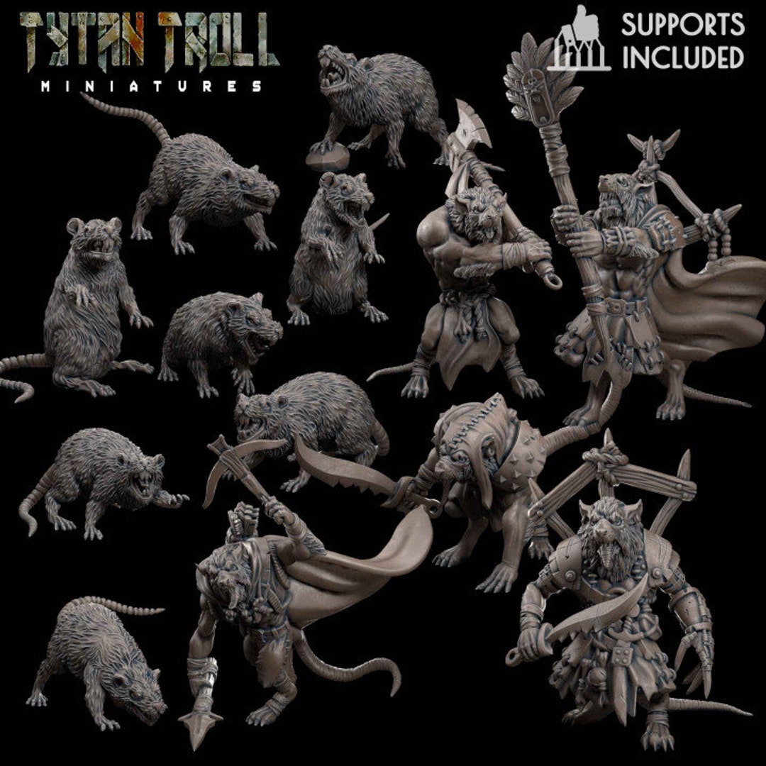 Giant Rats Bundle, Ratman Minis/ Dungeons and Dragons DND Rat Monsters ...