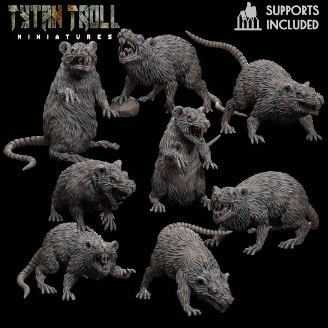 8pc Giant Rats Set | DND Dungeons and Dragons TTRPG Npcs 28mm/32mm/38mm ...