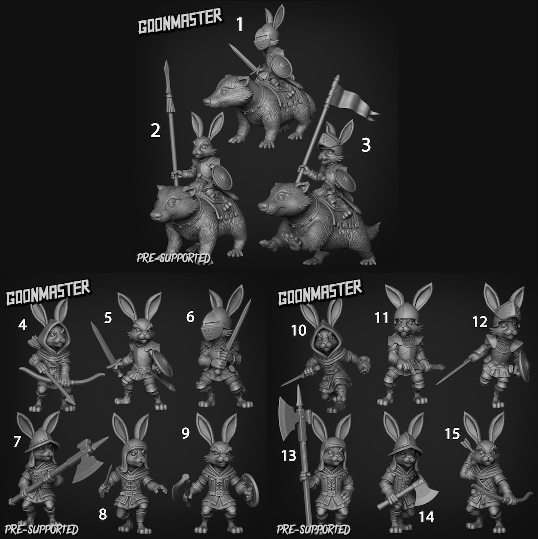 15pc Badger, Rabbit Knights Dnd 32m 28mm Dungeons and Dragons ...