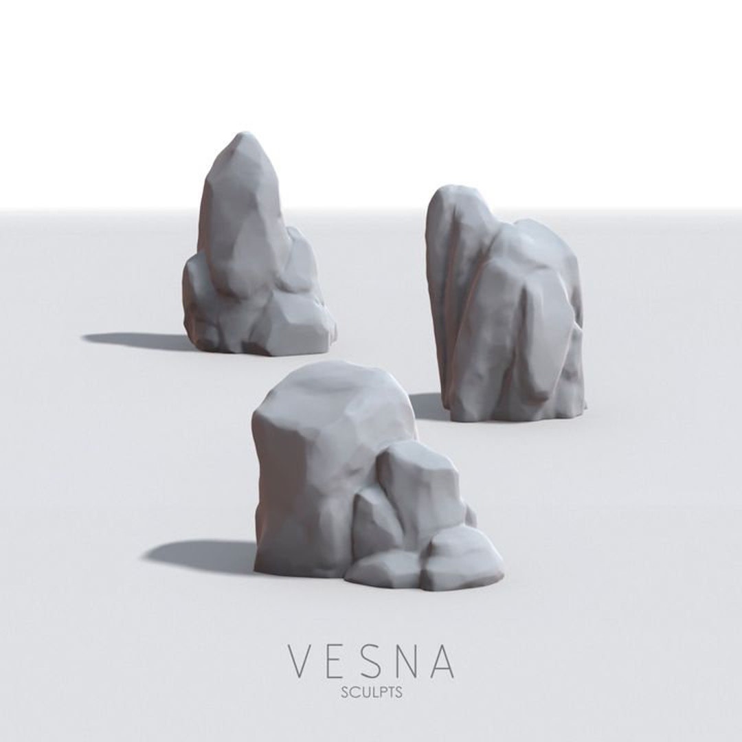 3pc Medium Rocks / DND Dungeons and Dragons Miniatures Scenery Props ...