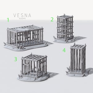 4pc Cages Set / DND Dungeons and Dragons Miniatures Scenery Props and ...