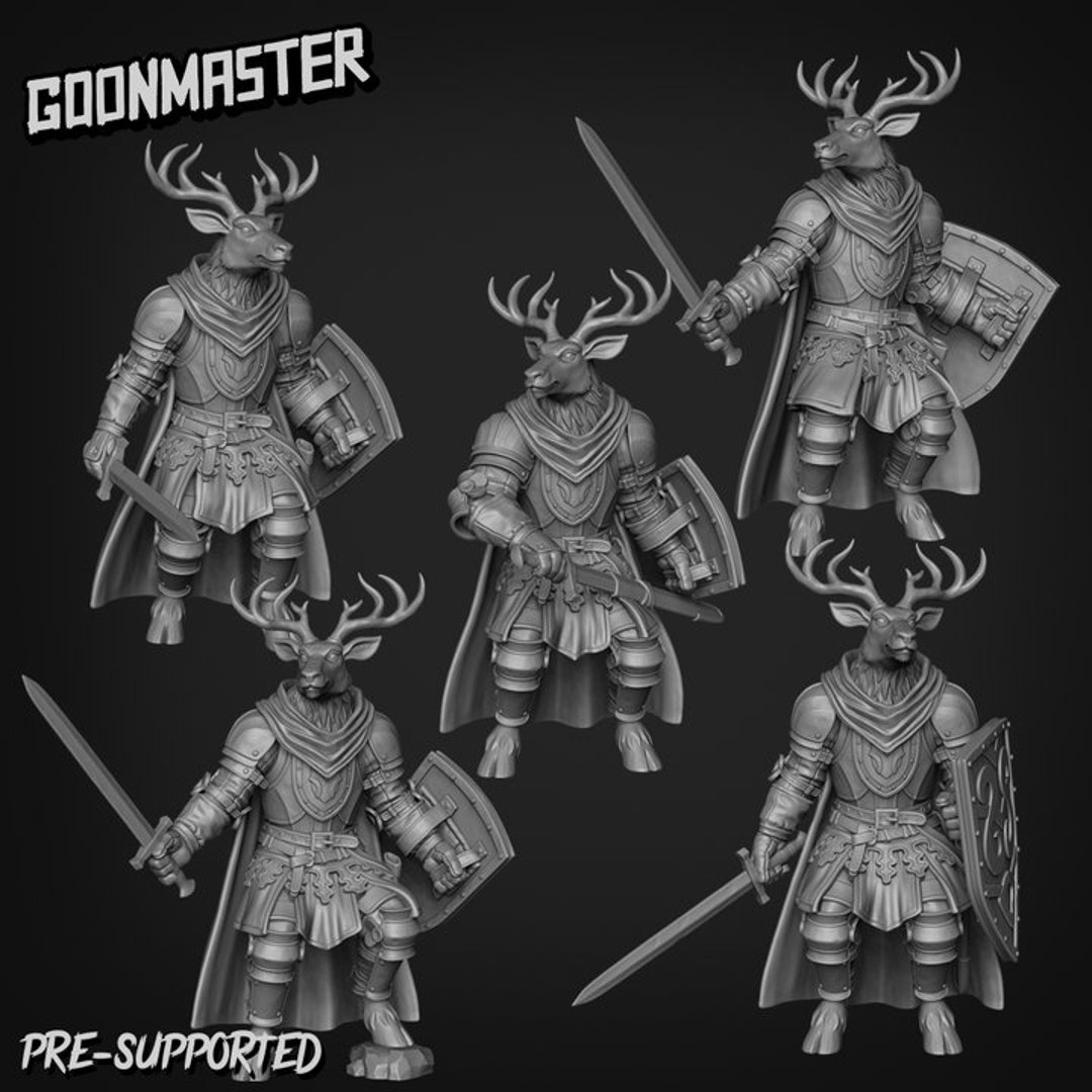 5pc Deer Knights Set Dnd Dungeons and Dragons 28mm/32mm Animals ...