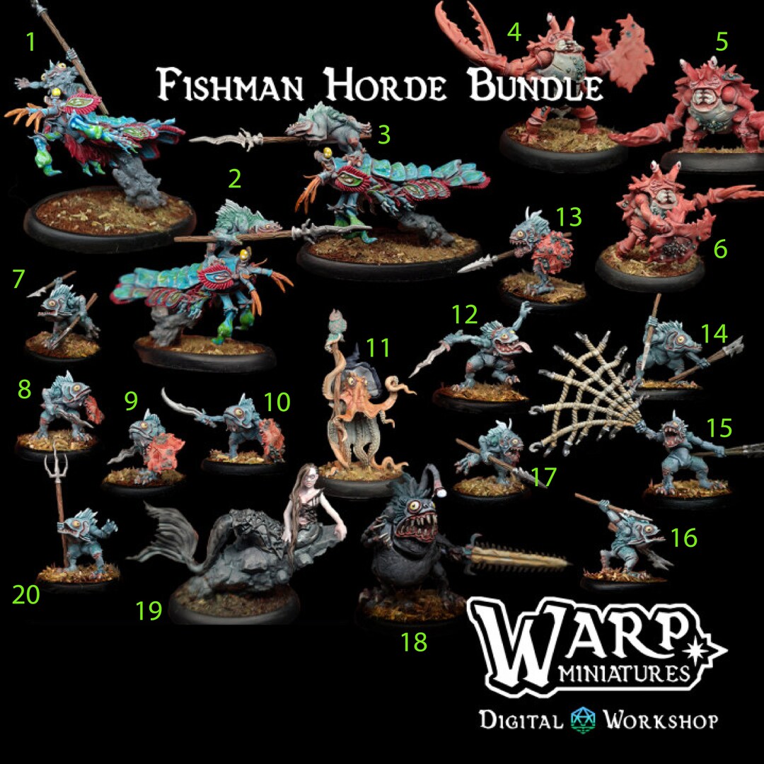 20pc Fishman Set/dnd Dungeons and Dragons Fish Miniatures Swordsmen ...
