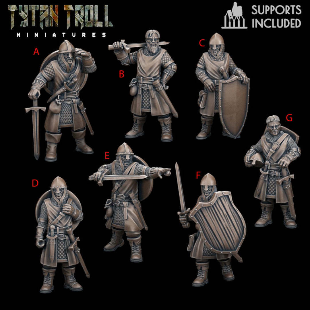 7pc Warrior Set Dnd Dungeons and Dragons 28mm/32mm Townsfolk Guards ...