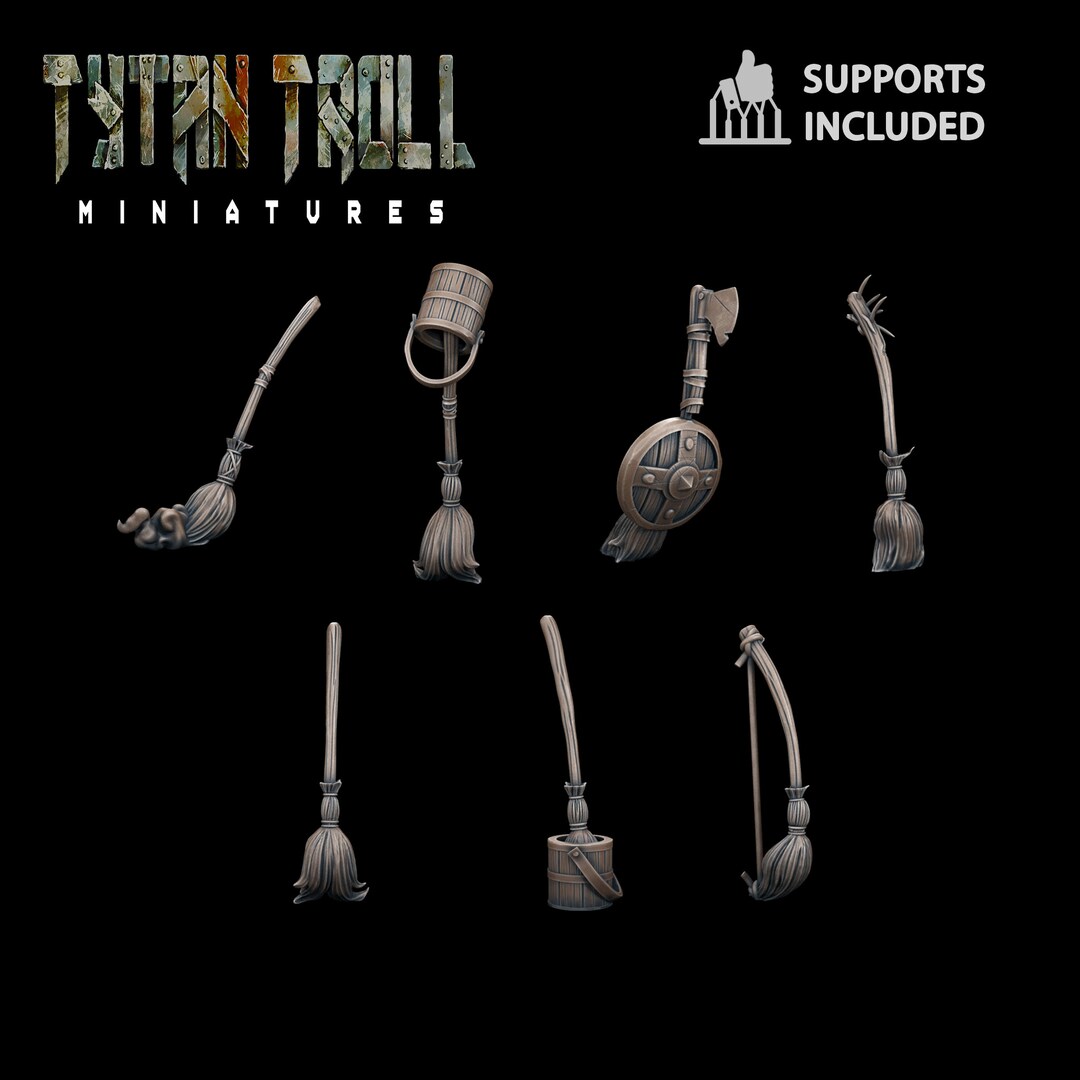 7pc Enchanted Brooms Set/ Dnd Dungeons and Dragons TTRPG Magical Fantasy Props Scenery ...