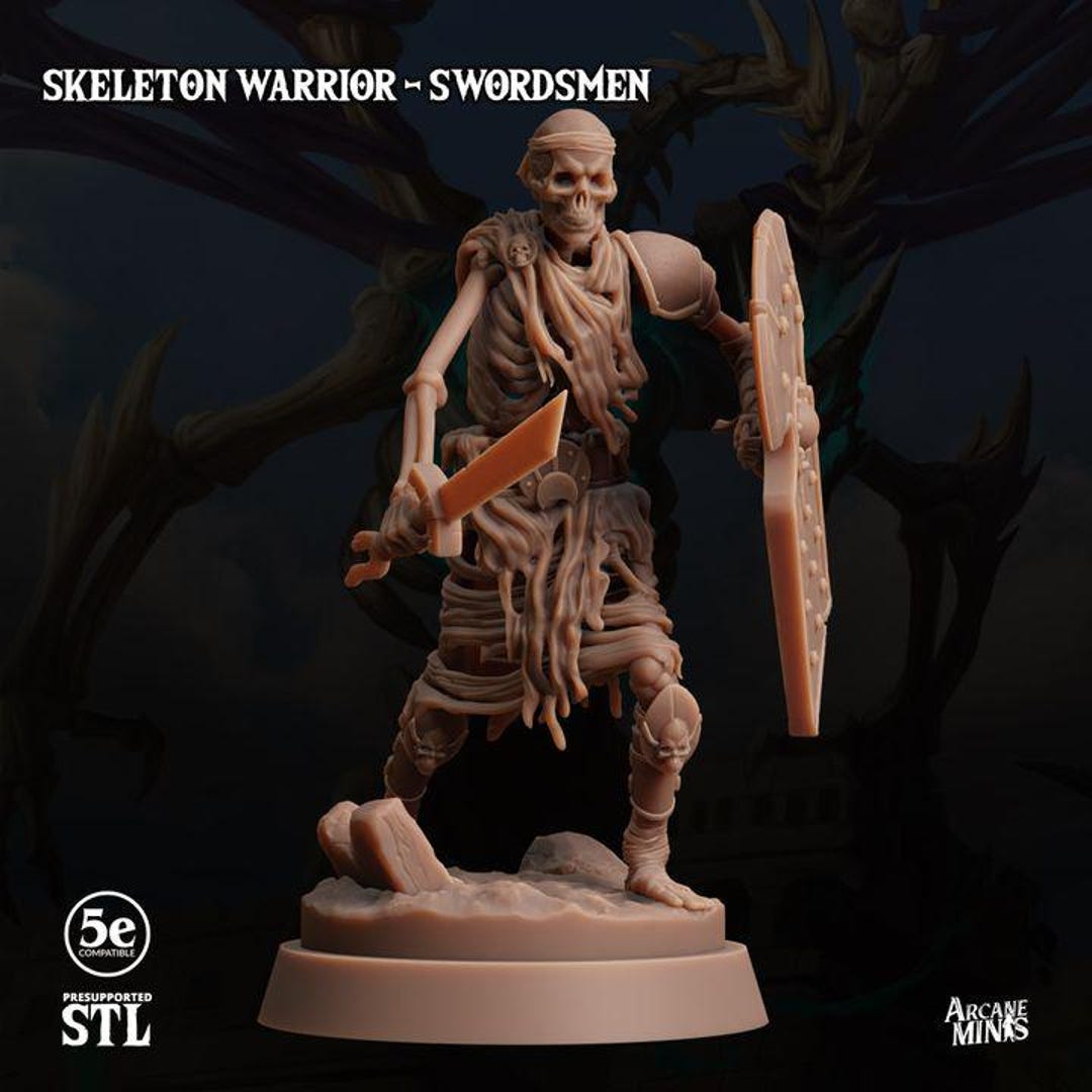 Skeleton Swordsman Warrior | DND Dungeons and Dragons RPG 28 32 38 75 ...