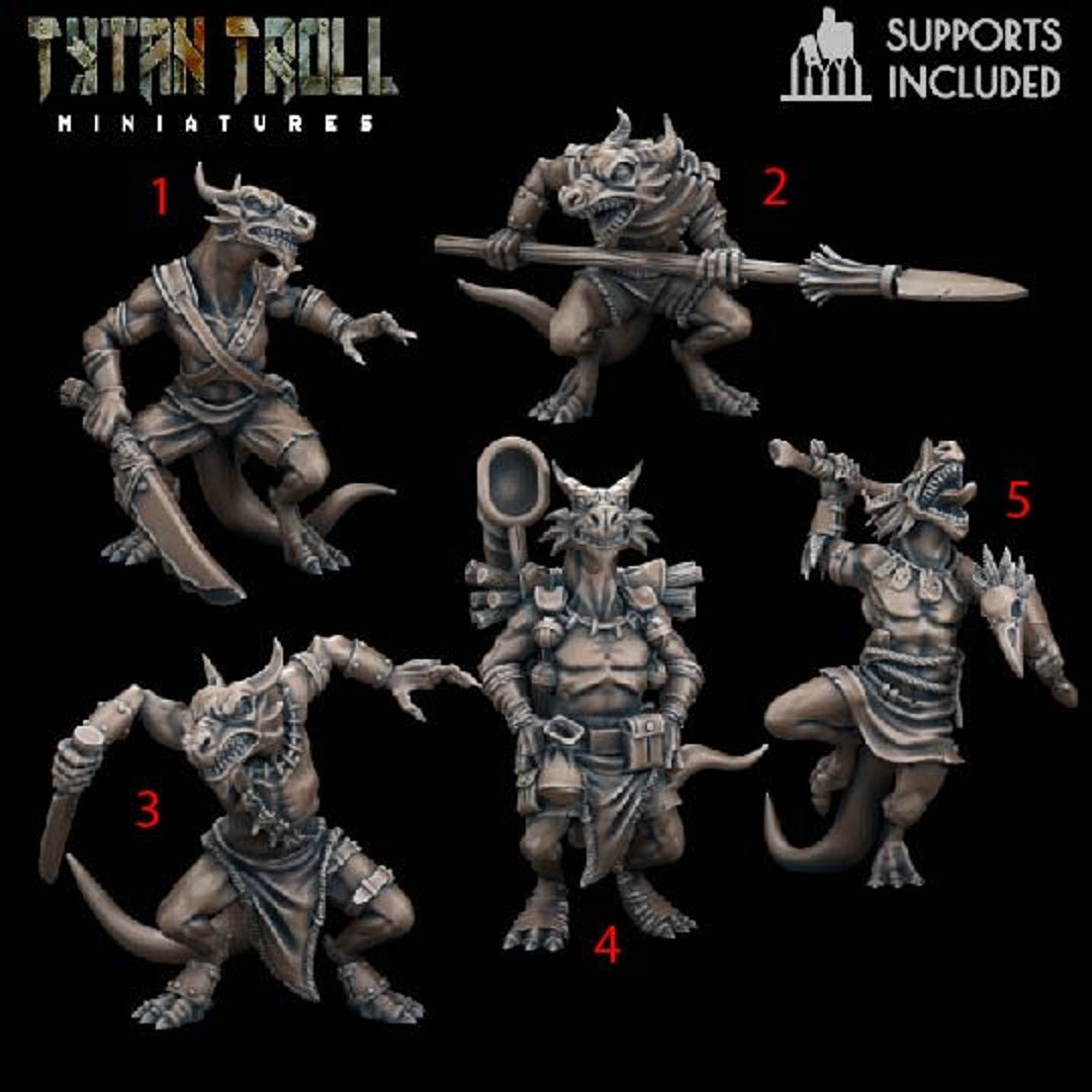 Set of 5pc Kobold Lizardmen, Warrior Miniatures , D&D, TTRPG Soldiers ...