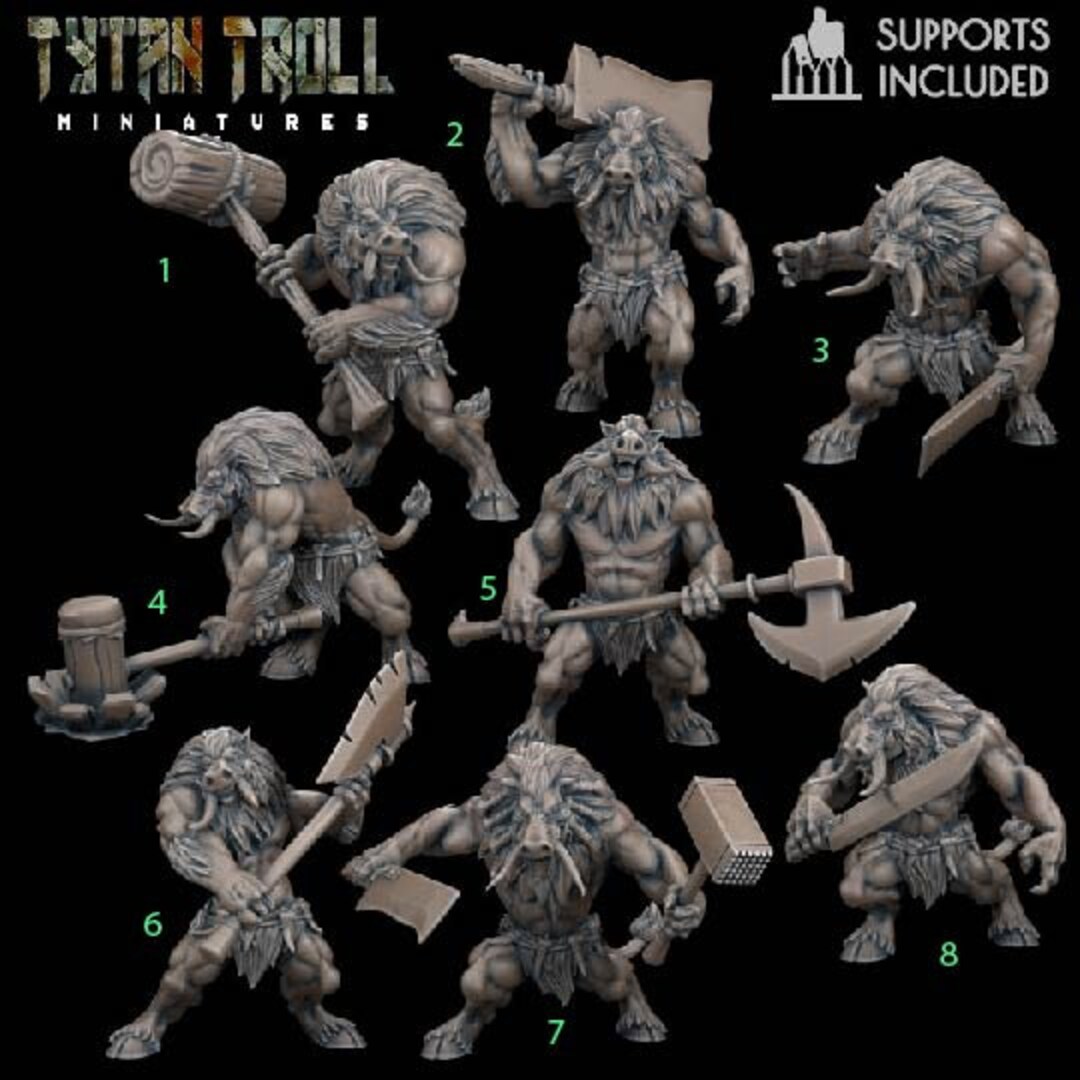 8pc Boars Miniature Set Dnd Dungeons and Dragons Pathfinder NPC TTRPG ...