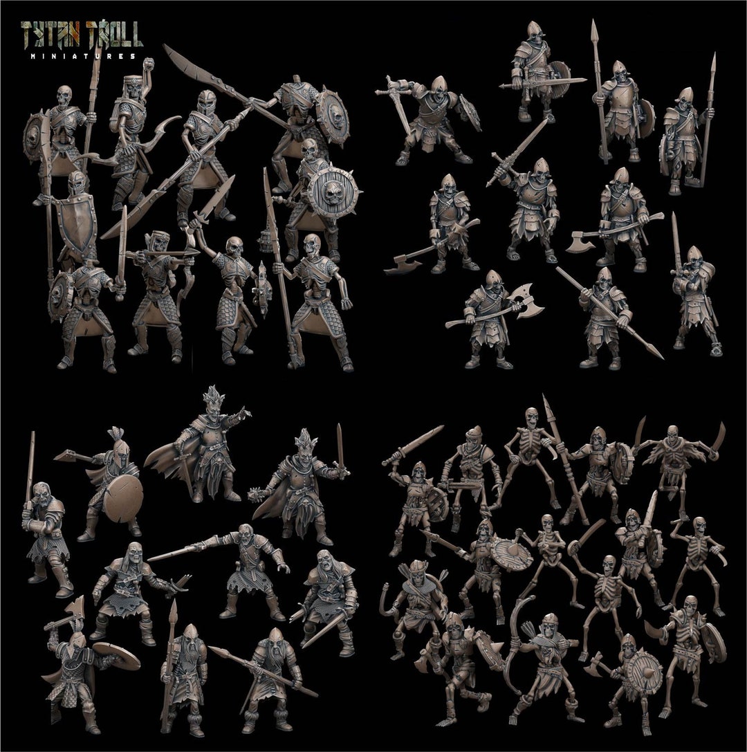 45pc Undead Warriors/ Dnd Dungeons and Dragons 28mm/32mm TTRPG Wargame ...