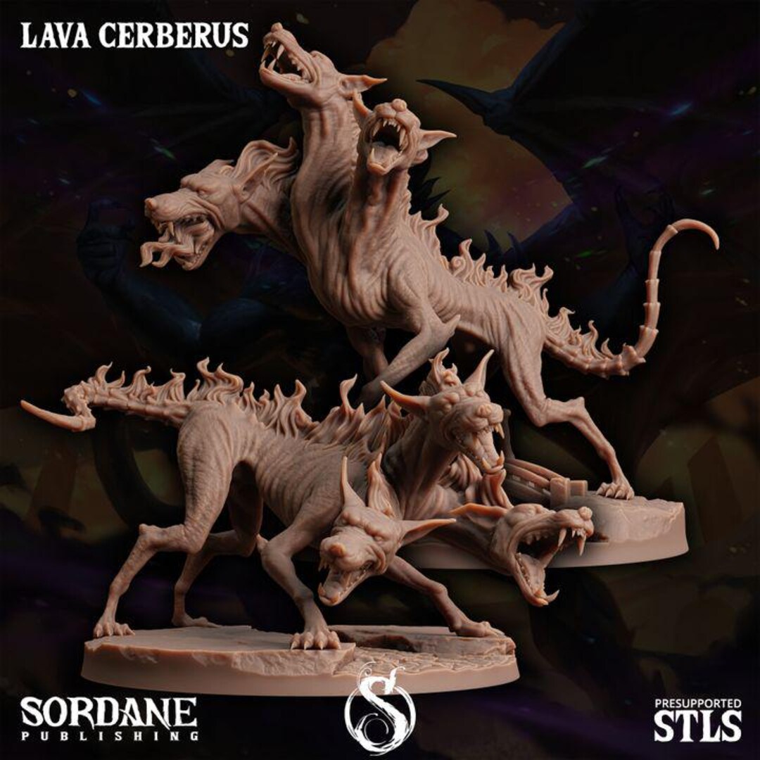 Lava Cerberus | DND Dungeons and Dragons RPG 28/32 | Wargames 3 Headed Dog Underworld Guards ...