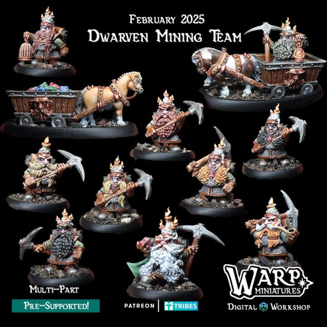 Dwarven Mining Army DND Dungeons and Dragons 28/32/38 TTRPG Dwarf Swordsman Warriors & Pickaxe ...