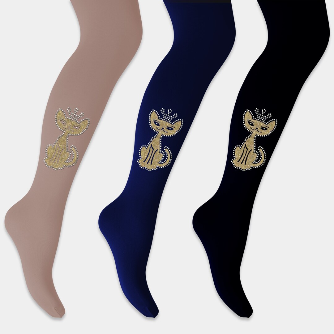 2 Pairs Crowned Cat Micro Tights Trend Toddler Pantyhose, Elegance ...