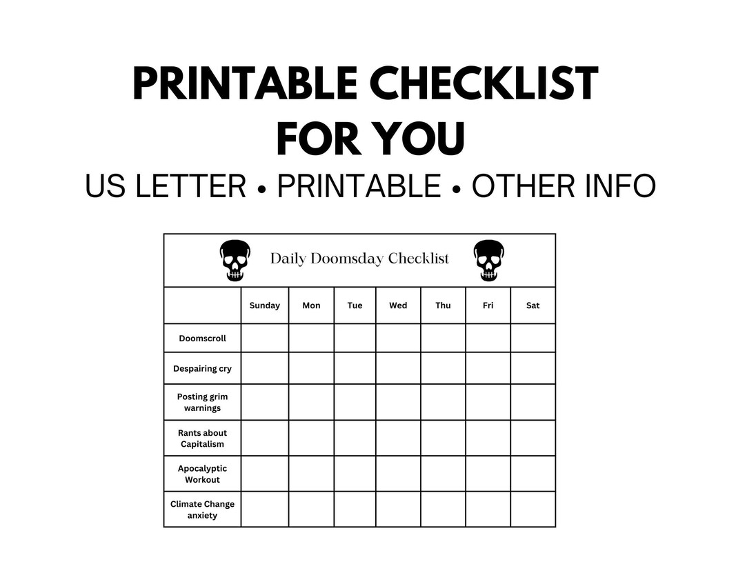 PRINTABLE * DOOMSDAY CHECKLIST - Etsy