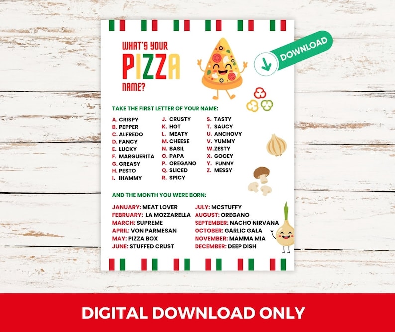 Pizza Name Game: Fun Party Icebreaker (digital Download) - Etsy