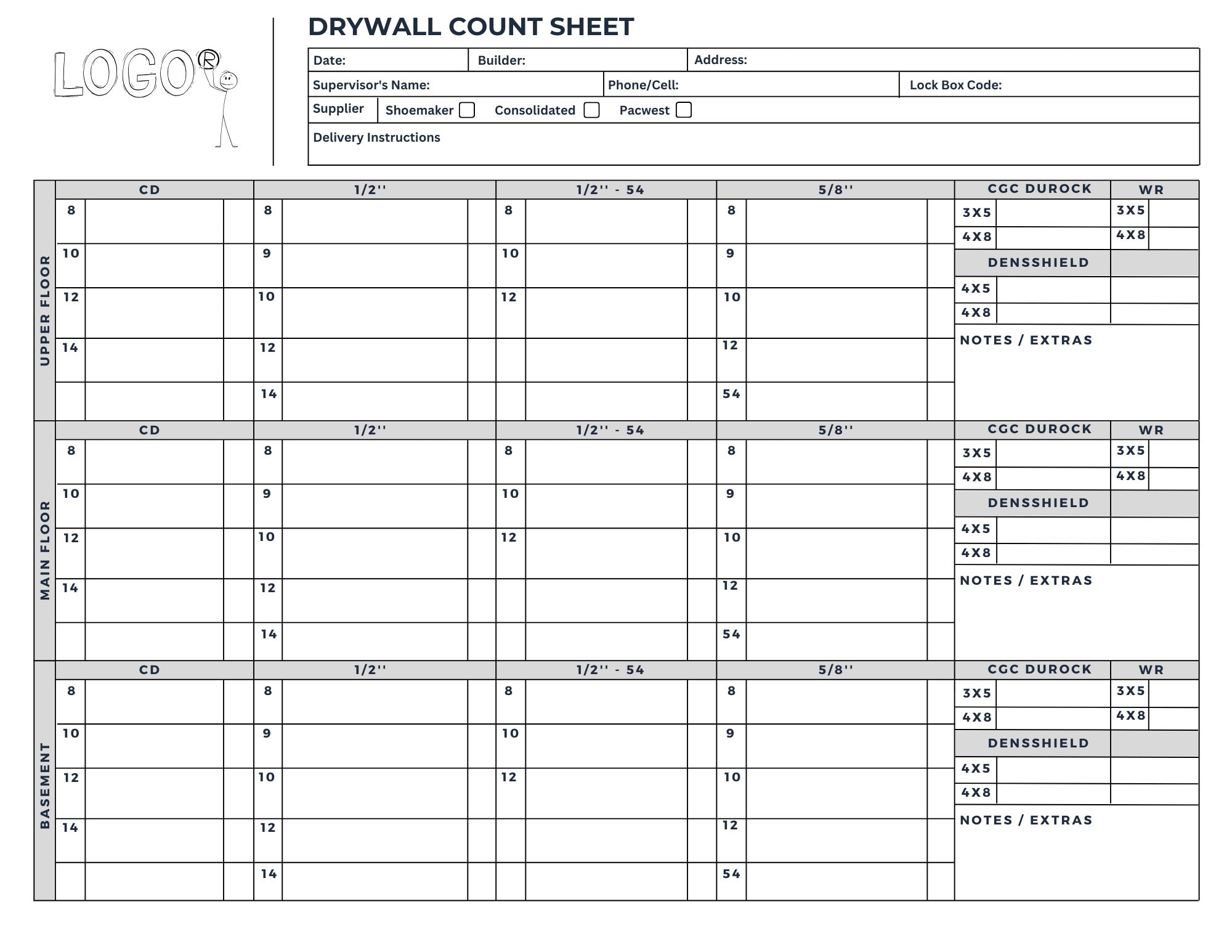 Residential Drywall Count- Canva Template - Etsy