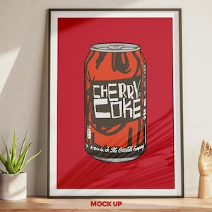 Cherry Coke Can - Fun Bright Illustration Kitchen Wall Art Poster ...