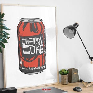 Cherry Coke Can - Fun Bright Illustration Kitchen Wall Art Poster ...