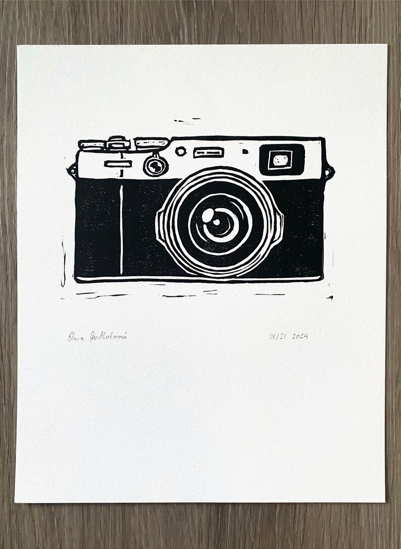 Fuji Camera Handprinted Linocut - Etsy