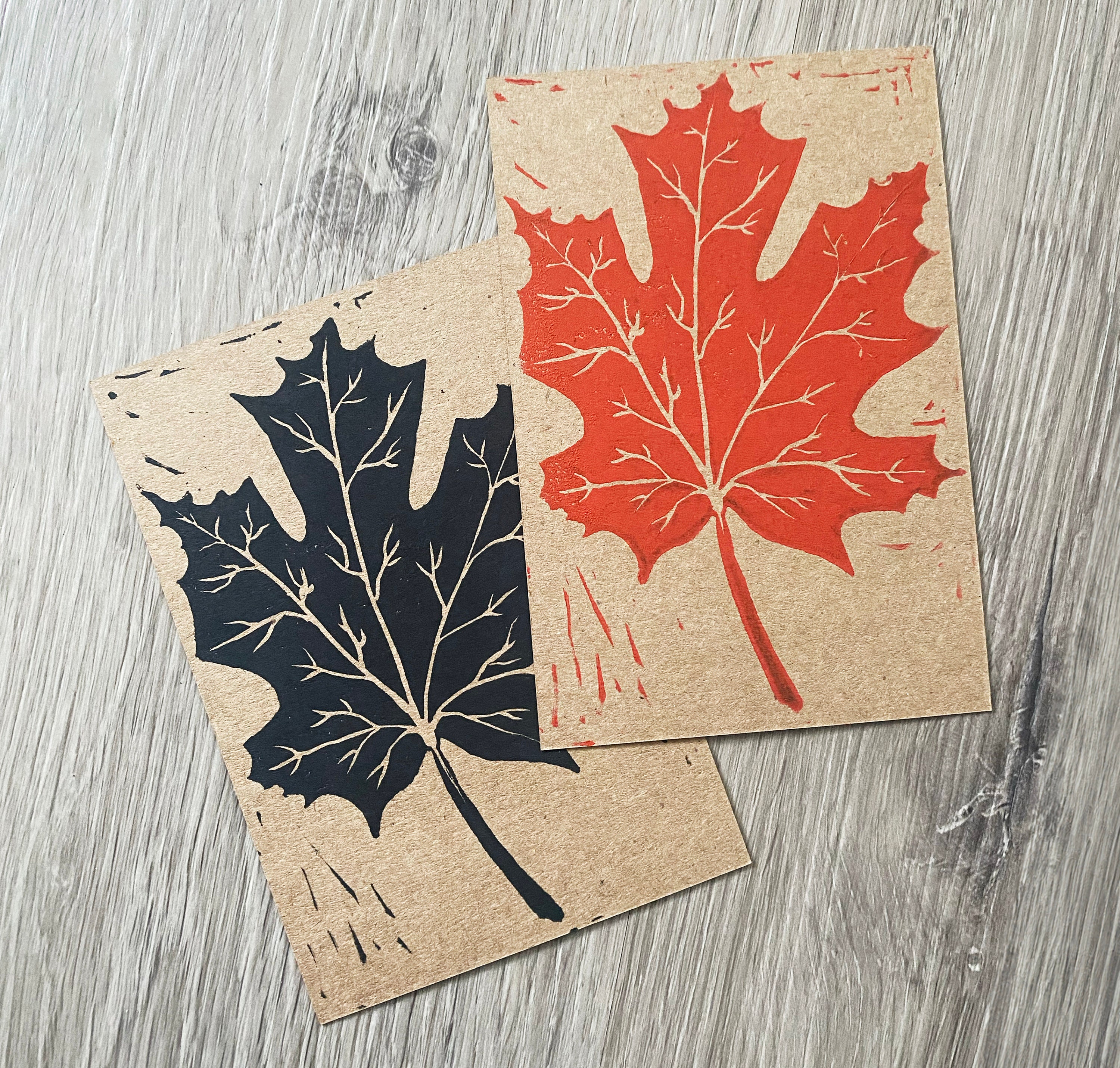 Handprinted Linocut Postcard - Maple Leaf - Etsy