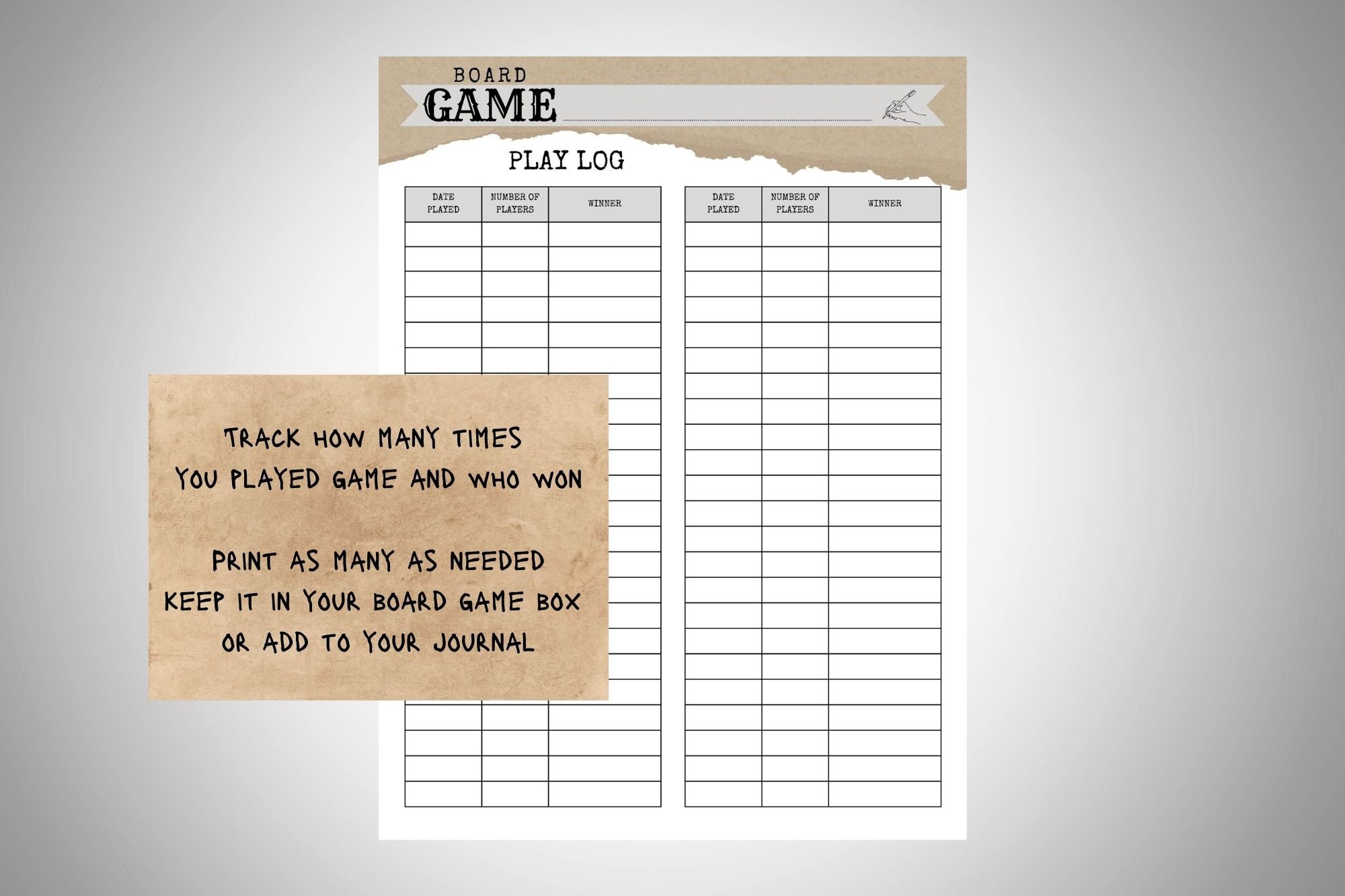 Printable Board Game Tracker - Etsy