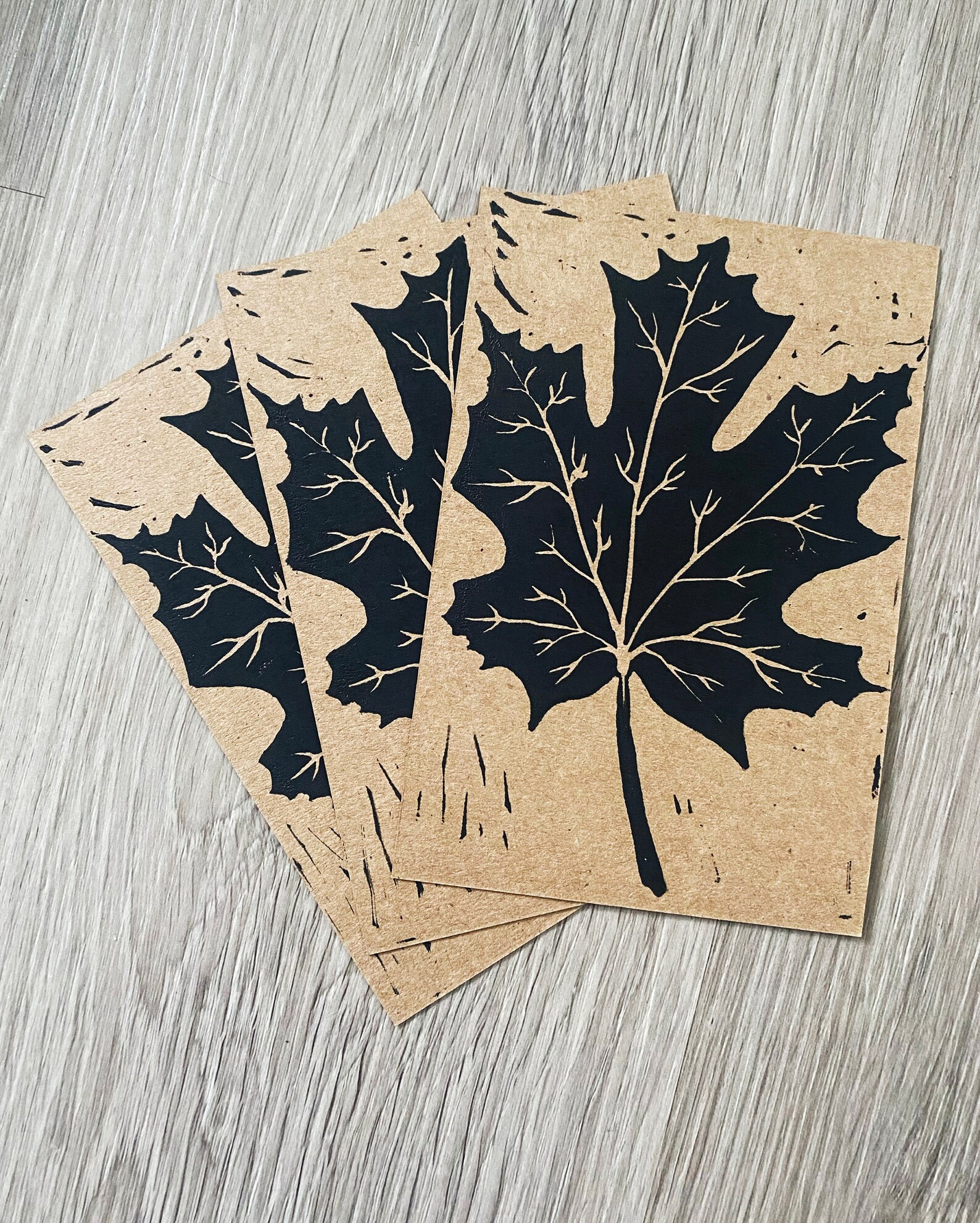 Handprinted Linocut Postcard - Maple Leaf - Etsy