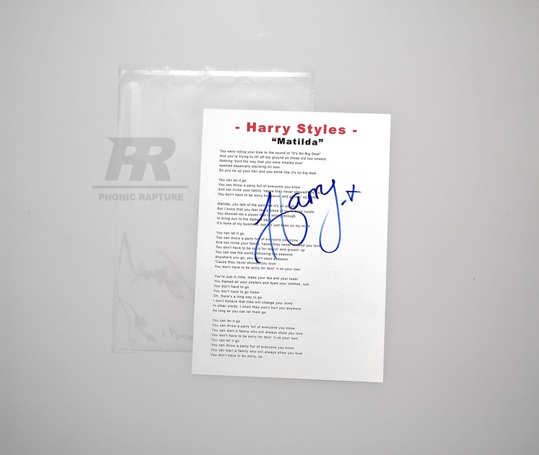 Harry Styles Matilda Signed A4 Lyric Sheet Signed A4 Lyric Sheet ...