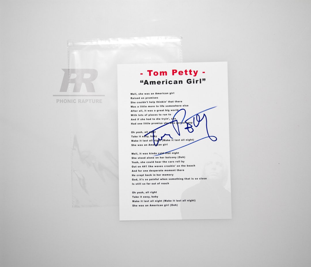 Tom Petty American Girl Signed A4 Lyric Sheet Autographed Signature Music Lover Gift Memorabilia ...