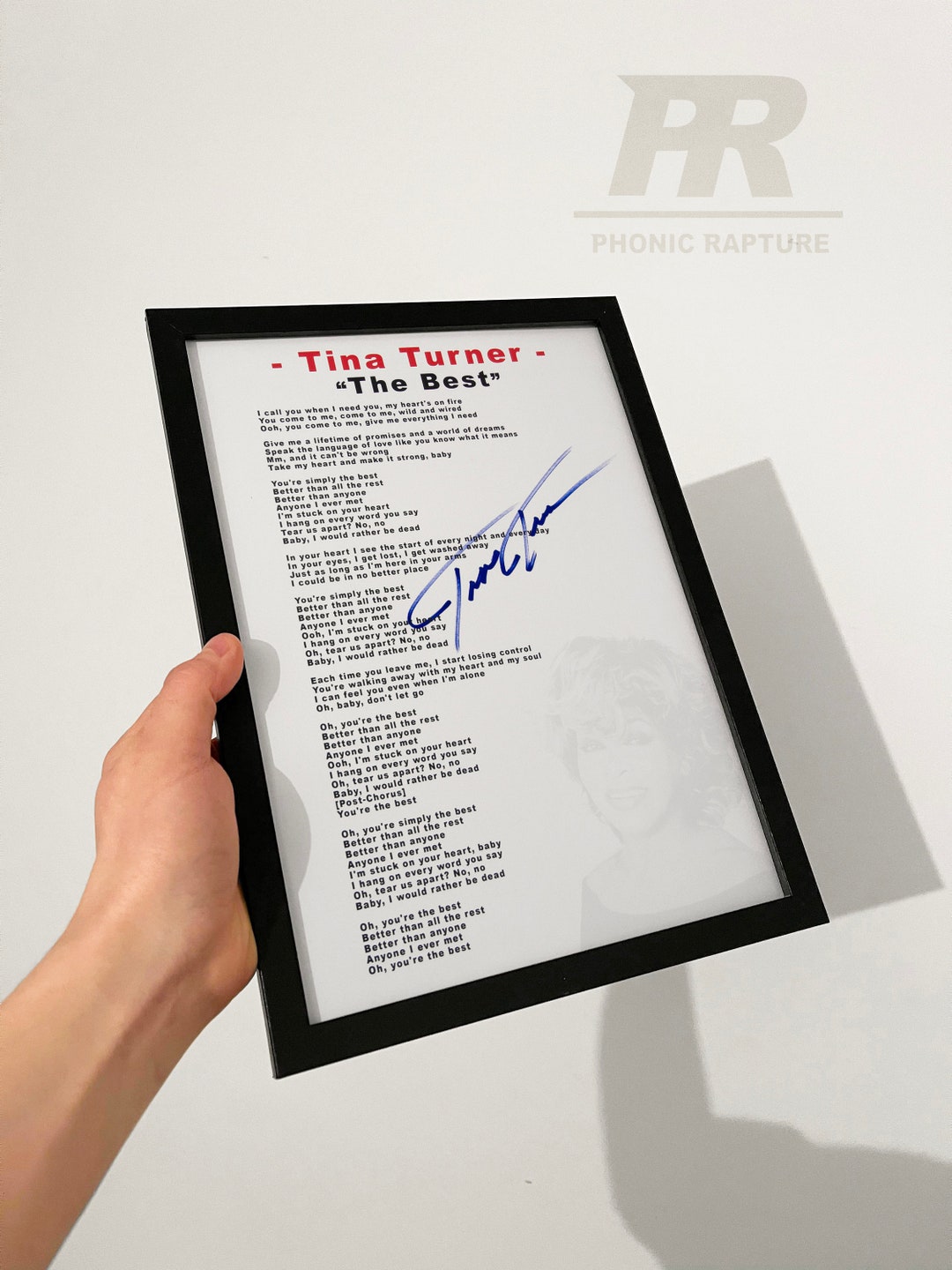 Framed Tina Turner "the Best" Signed A4 Lyric Sheet Signed A4 Lyric ...