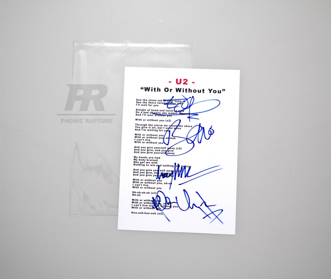 U2 With or Without You Signed A4 Lyric Sheet Signed A4 Lyric Sheet ...