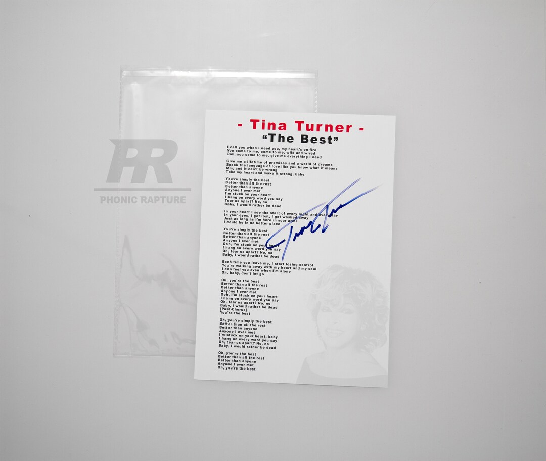 Tina Turner "the Best" Signed A4 Lyric Sheet Signed A4 Lyric Sheet ...
