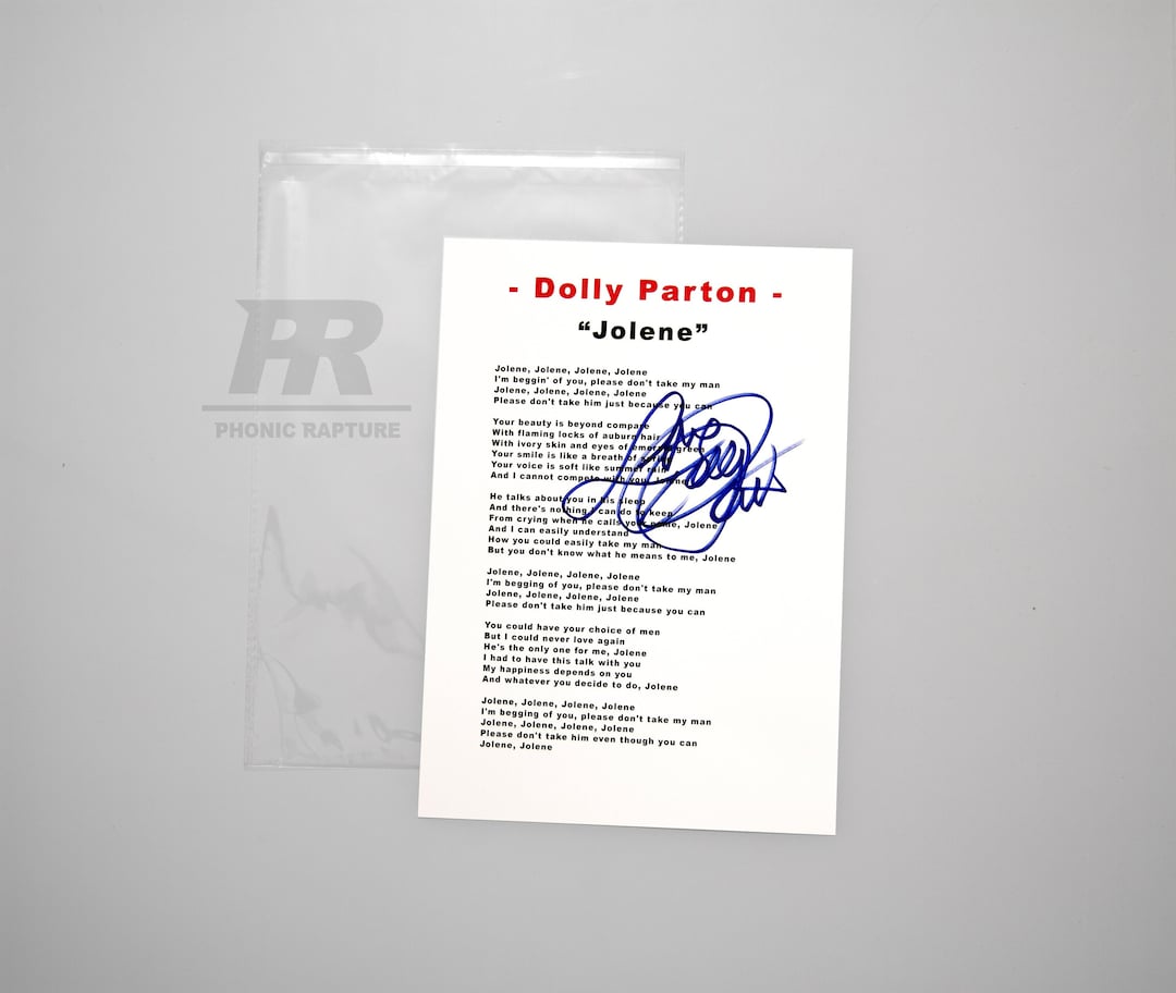 Dolly Parton Jolene Signed A4 Lyric Sheet Signed A4 Lyric Sheet ...