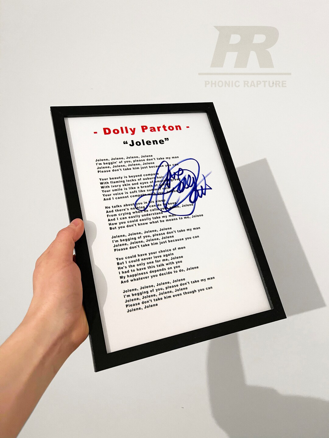 Dolly Parton Jolene Signed A4 Lyric Sheet Autographed Signature Music ...