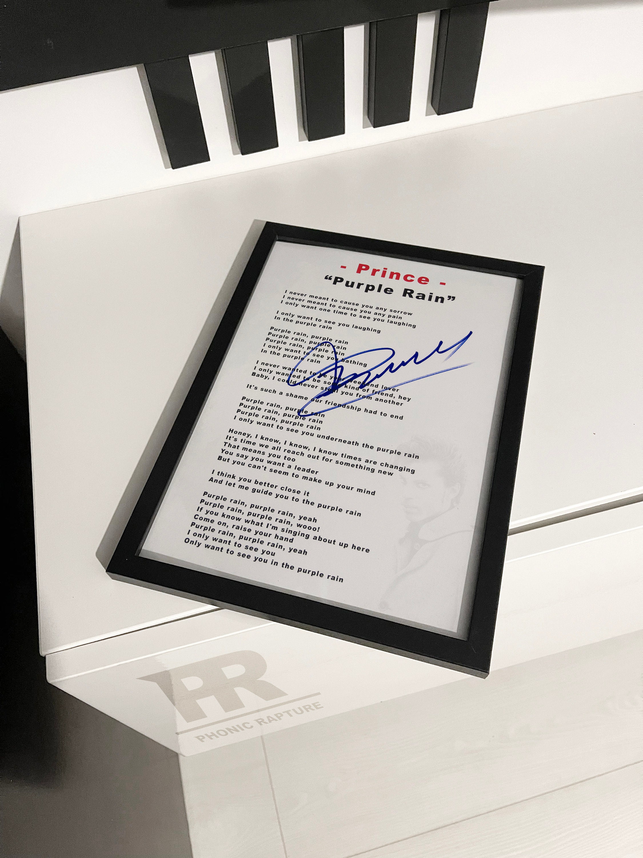 Framed Prince "purple Rain" Signed A4 Lyric Sheet Signed A4 Lyric Sheet ...