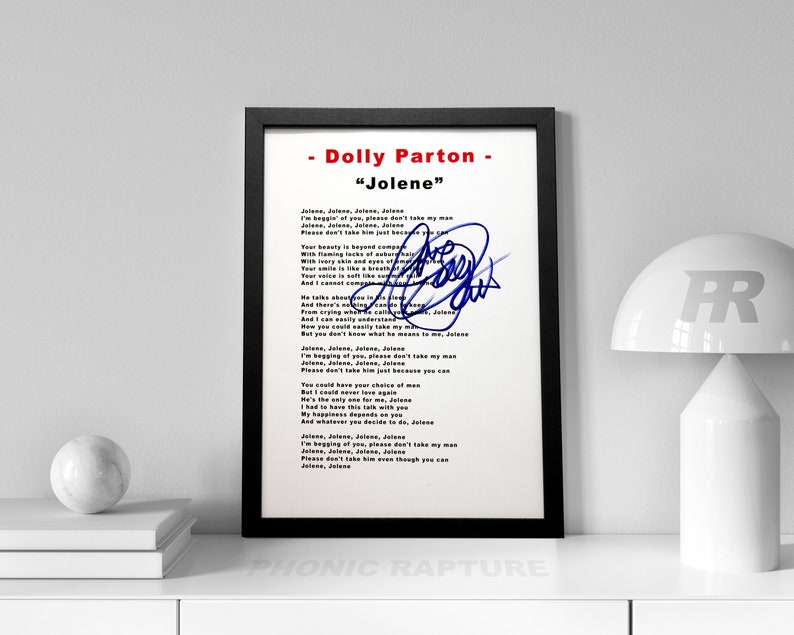 Dolly Parton Jolene Signed A4 Lyric Sheet Autographed Signature Music ...