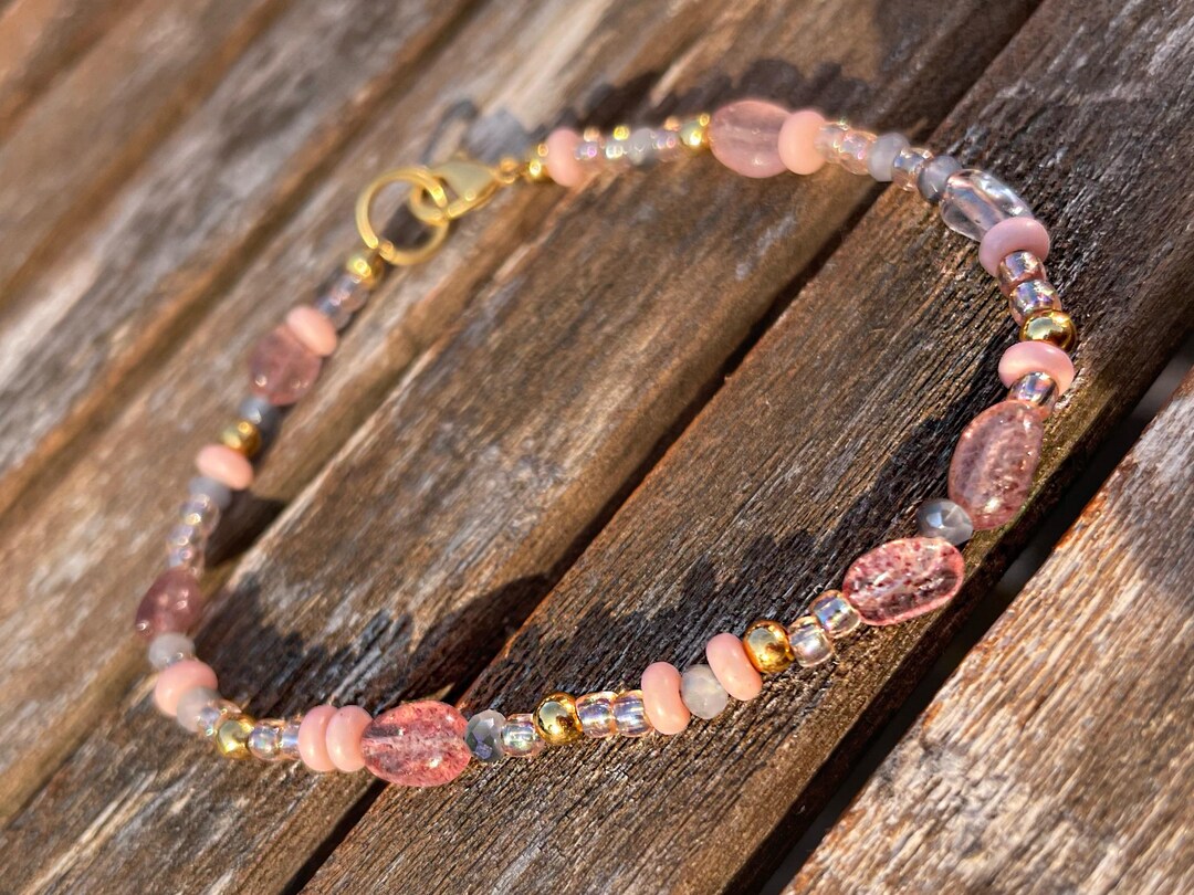 Strawberry Crystal & Gold Bracelet - Etsy