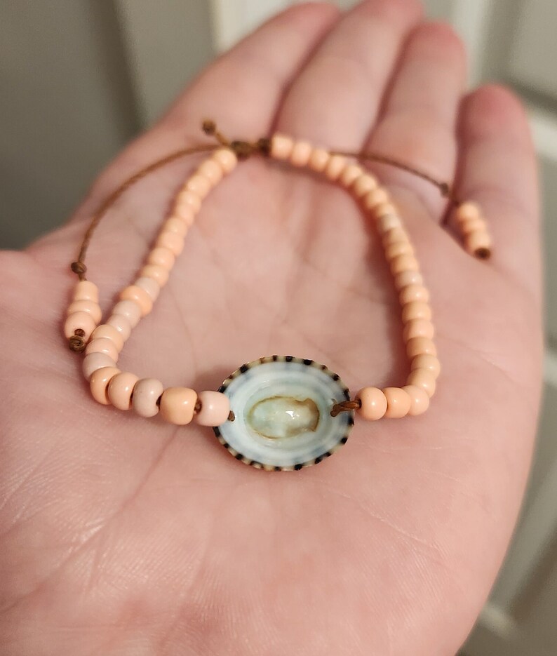 Pink Beaded Limpet Shell Bracelet - Etsy