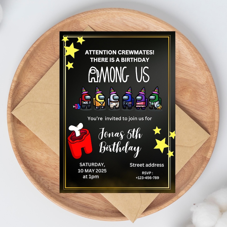 Editable Among Us Birthday Invitation Template on Canva: Editable Kids ...