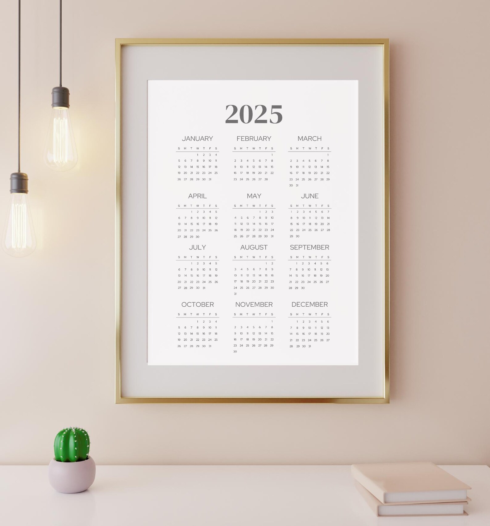 Minimalist 2025 Full Year Wall Calendar Poster: Large Printable Digital ...