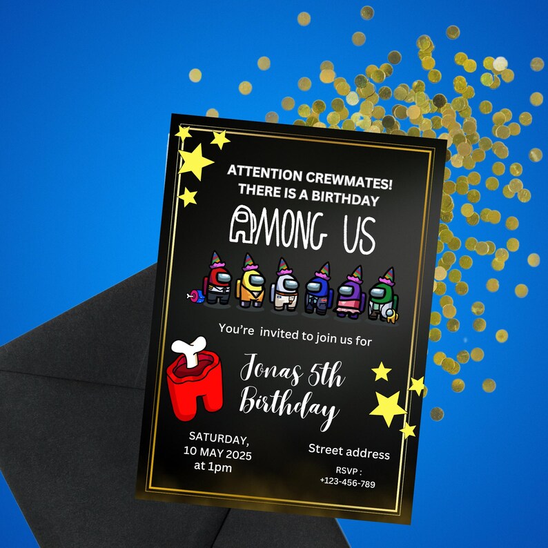 Editable Among Us Birthday Invitation Template on Canva: Editable Kids ...
