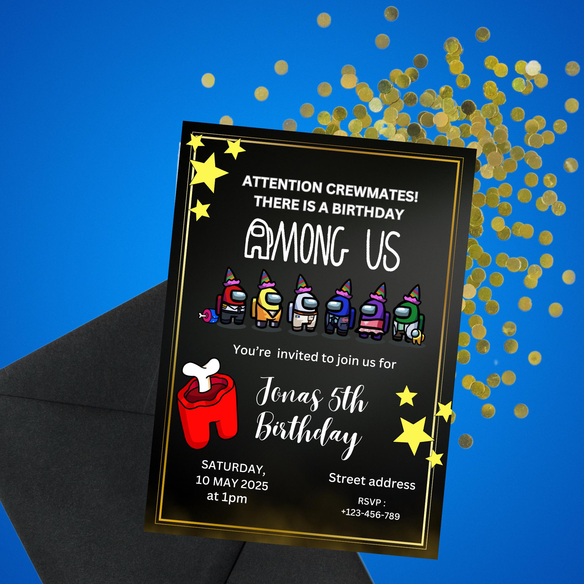 Editable Among Us Birthday Invitation Template on Canva: Editable Kids ...